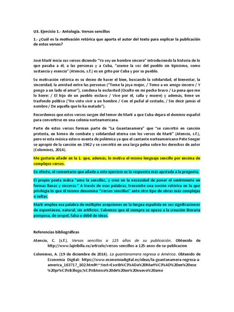 U3 Ejercicio 1 Antología Versos Sencillos Pdf