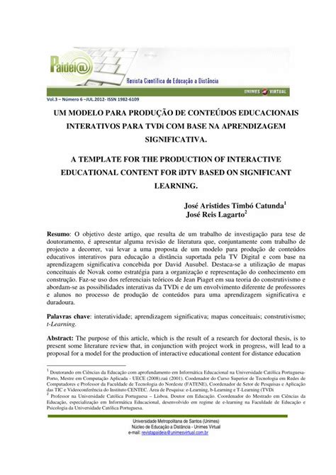 PDF UM MODELO PARA PRODUÇÃO DE CONTEÚDOS EDUCACIONAIS INTERATIVOS