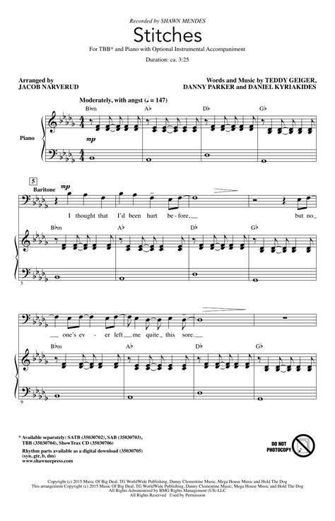 Stitches Arr Jacob Narverud Sheet Music By Shawn Mendes Tbb 162307