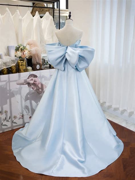 Blue Satin Long Prom Dress A Line Off The Shoulder Evening Party Dres