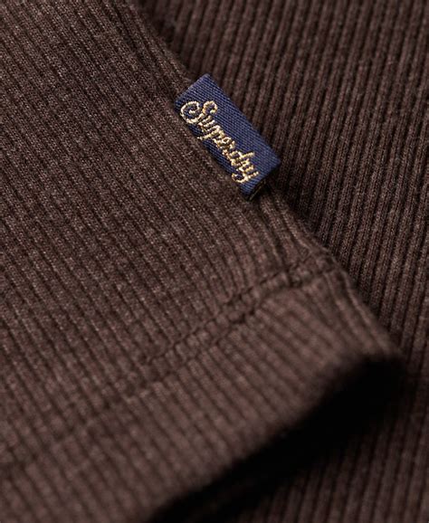 Womens Ribbed Long Sleeve Henley Top In Dark Chocolate Brown Superdry Uk