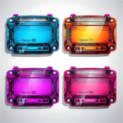 Premium Photo Set Of 80s Retro Design Cassette Tape Shape Neon Plastic Material P Icons Frame