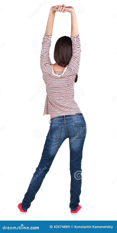 Back View Of Standing Young Beautiful Brunette Woman Stock Image