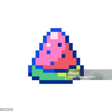 픽셀 아트 수박 아이콘입니다 열대 과일 베리 수박의 90년대 8비트 스타일 그림 귀여운 픽셀 아트 Y2k 스티커 또는 게임 요소 1990 1999 년에 대한 스톡 벡터 아트