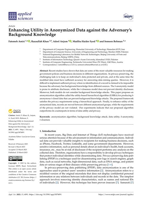 Pdf Enhancing Utility In Anonymized Data Against The Adversarys