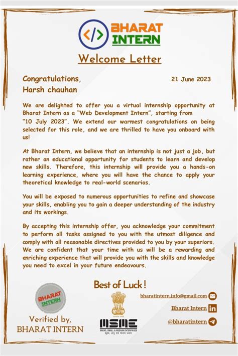 Harsh Chauhan On Linkedin Opportunity Internship Webdevelopment Bharaintern Thankyou