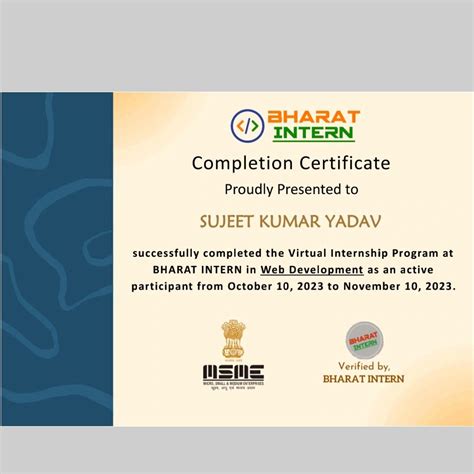 Sujeet Kumar Yadav On Linkedin Internship Bharatintern Webdevelopment