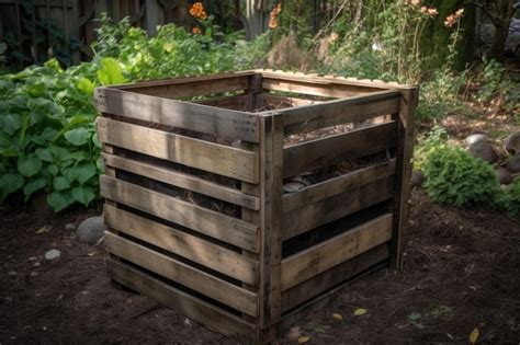 Premium Ai Image Compost Bin Made From Repurposed Wooden Pallets