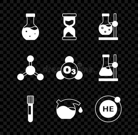 Set Test Tube Old Hourglass Flask On Stand Helium Molecule And