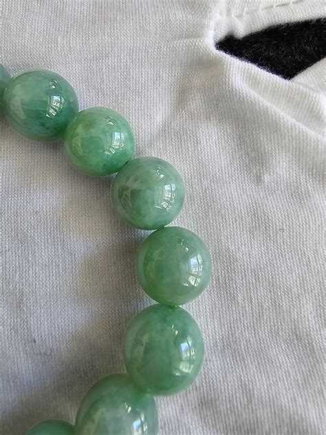 Imperial Burmese A Jade Beaded Bracelet Made In Japan 12mm Each X 17