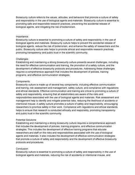 The Importance Of Biosecurity Culture Biosecurity Culture Refers To