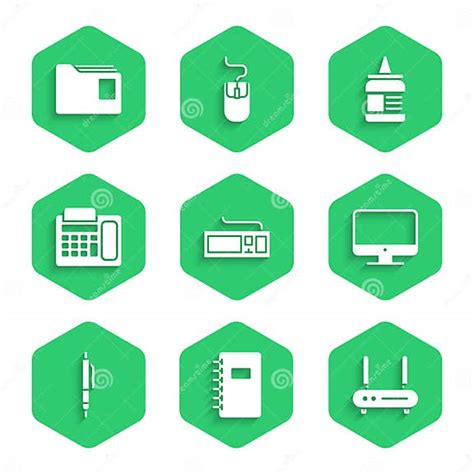 Set Keyboard Spiral Notebook Router And Wi Fi Signal Computer Monitor Screen Pen Telephone