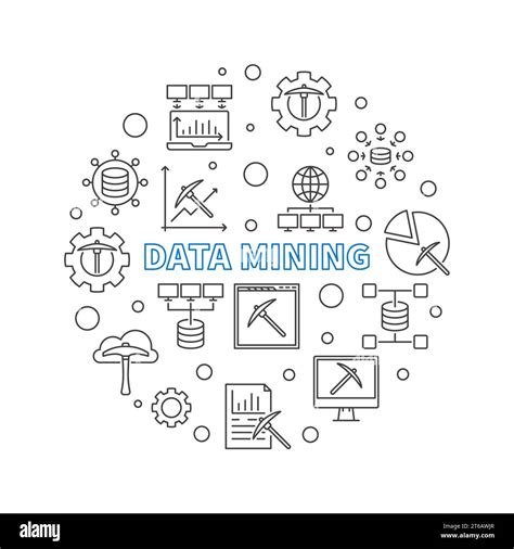 Data Mining Concept Vector Minimal Circular Illustration In Thin Line Style Stock Vector Image