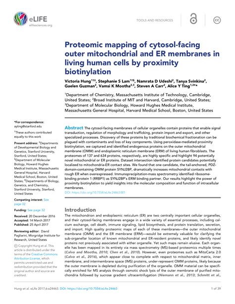 Pdf Proteomic Mapping Of Cytosol Facing Outer Mitochondrial And Er