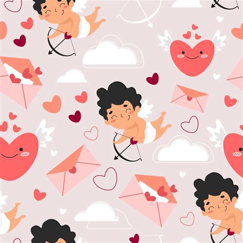 Seamless Pattern For Valentines Day Cupid Hearts Arrows Of Cupid