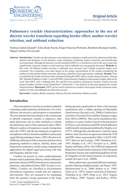 Pdf Pulmonary Crackle Characterization Approaches In The Use Of Discrete Wavelet Transform