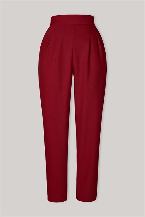 Structured Conic Wool Pants In Ruby Red Rhea Costa