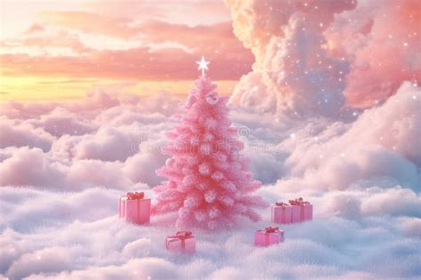 Happy New Year Coquette Cute Girly Pink Christmas Tree With Bow Ai