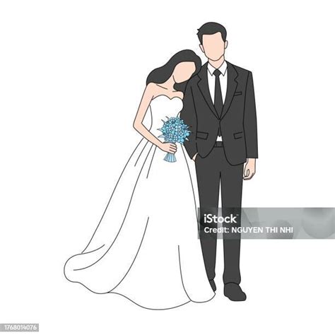 결혼식에서 신랑 신부와 신랑 행복한 결혼 축하드립니다 결혼식 옷을 입은 아름 다운 결혼식 커플 개념에 대한 스톡 벡터 아트 및