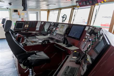 Premium Photo Navigational Bridge On Big Cargo Ship Wheelhouse On Vessel Ecdis Radar
