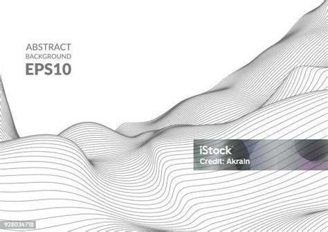 추상적인 3d 표면입니다 공간의 왜곡의 환영입니다 외형선에 대한 스톡 벡터 아트 및 기타 이미지 외형선 파도 패턴 한 줄로 Istock
