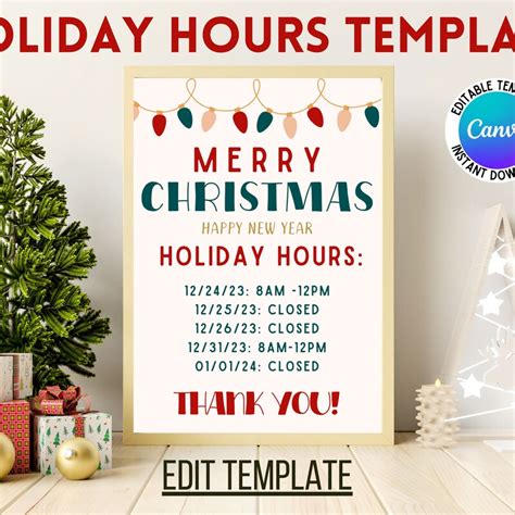 Holiday Hours Sign Template Etsy