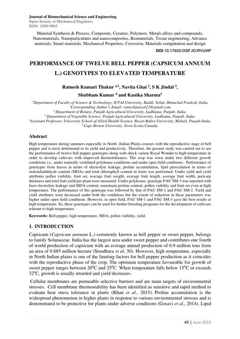 Pdf Performance Of Twelve Bell Pepper Capsicum Annuum L Genotypes