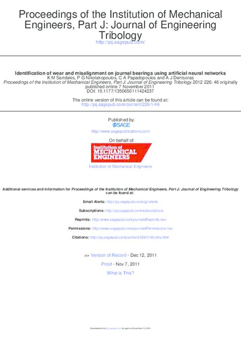 Pdf Identification Of Wear And Misalignment On Journal Bearings Using Artificial Neural Networks