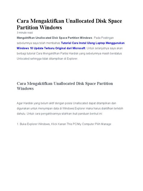 Cara Mengaktifkan Unallocated Disk Space Partition Windows Pdf