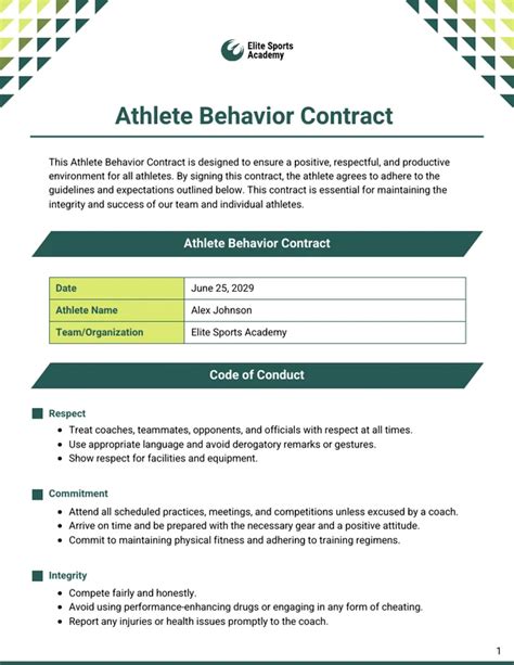 Athlete Behavior Contract Template Venngage