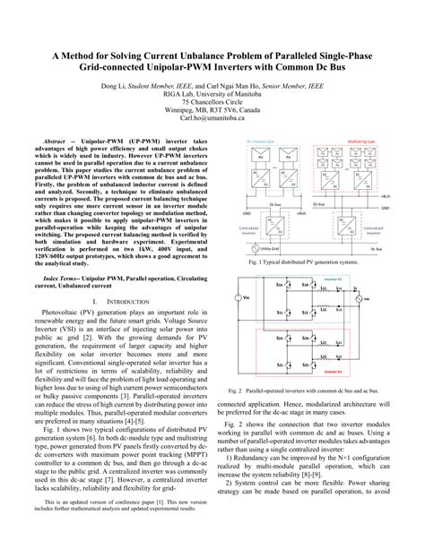 Pdf A Method For Solving Current Unbalance Problem Of Paralleled Single Phase Grid Connected