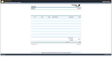Printable Blank Invoice Template Free Template
