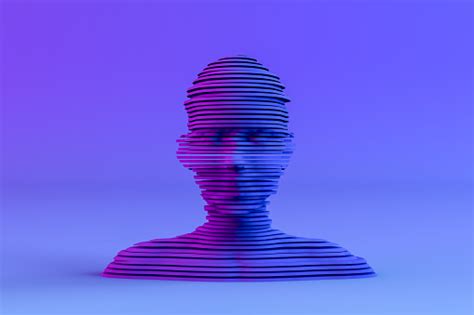네온 컬러 배경에 3d 레이어 모양 사이보그 머리 인공지능에 대한 스톡 사진 및 기타 이미지 인공지능 3차원 형태