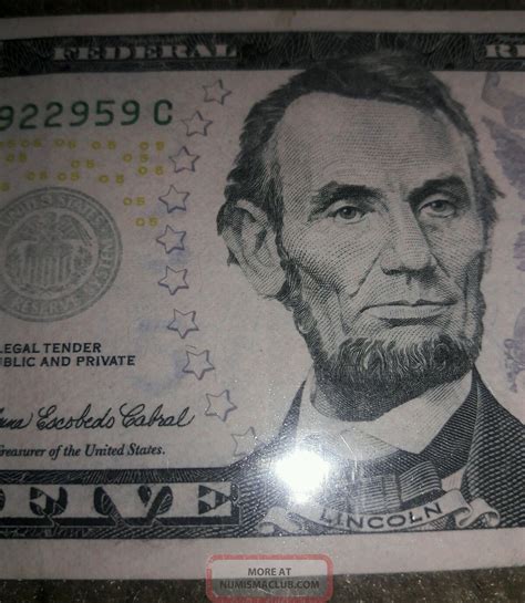 2006 5 Dollar Federal Reserve Note Insufficient Ink Error Look