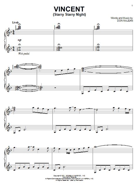 Don Mclean Vincent Starry Starry Night Sheet Music Notes Chords