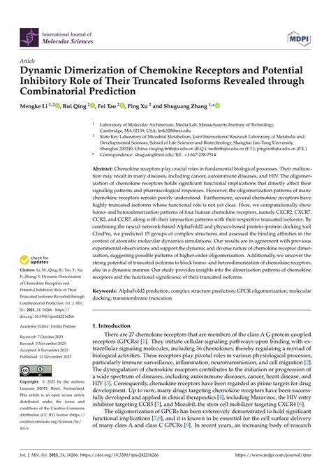 Pdf Dynamic Dimerization Of Chemokine Receptors And Potential