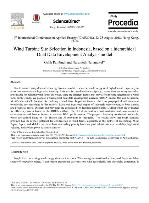 Pdf Wind Turbine Site Selection In Indonesia Based On A Hierarchical Dual Data Envelopment