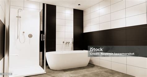 화강암 타일 흰색과 검은 색 벽 디자인 화장실 현대적인 스타일의 객실 3d 일러스트레이션 렌더링 0명에 대한 스톡 사진 및 기타 이미지 Istock