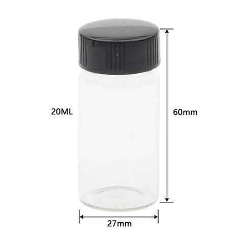 Unxuey 20pcs 20ml 23 Oz Clear Glass Vials Sample Glass Bottles With Plastic Screw Black Cap