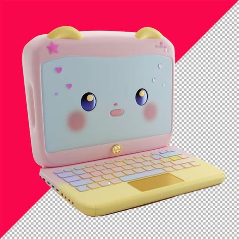 Premium Psd Cute Laptop 3d Cartoon Isolated Render White Background