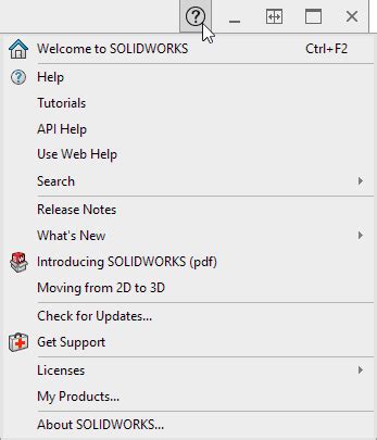 Menu Bar SOLIDWORKS Help