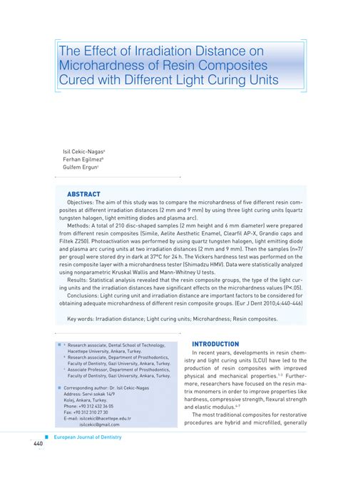 Pdf The Effect Of Irradiation Distance On Microhardness Of Resin Composites Cured With