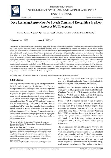 Pdf International Journal Of Intelligent Systems And Applications In Engineering Deep Learning