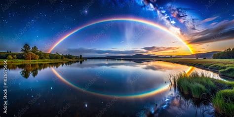 Stunning Moonbow Over Serene Landscape A Rare Natural Phenomenon