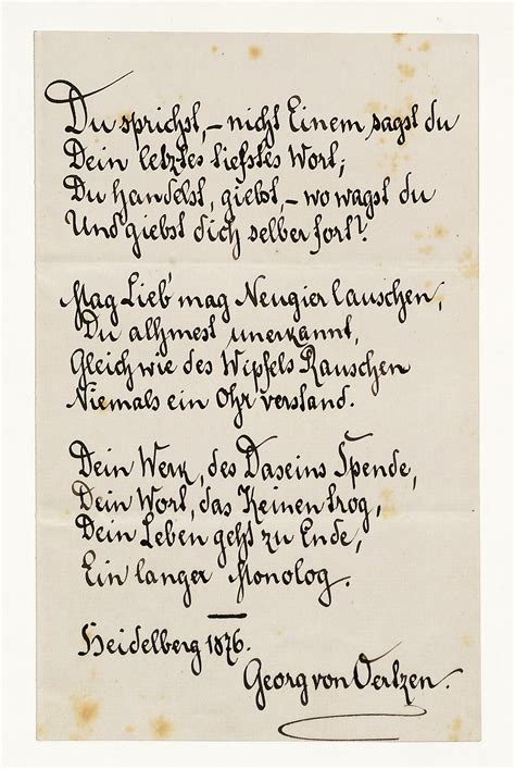 Eigenh Gedichtmanuskript 12 Zeilen Mit U Von Oertzen Georg Von