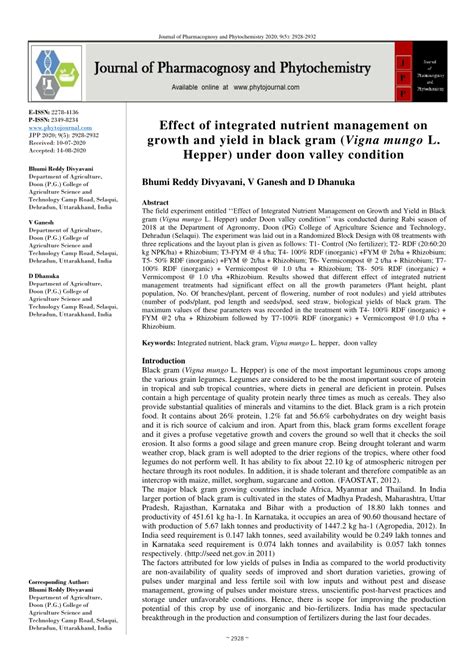 (PDF) Effect of integrated nutrient management on growth and yield in black gram (Vigna mungo L ...