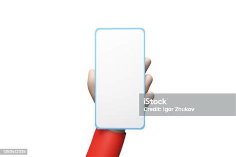 스마트 폰을 들고 만화 손 만화 장치 모형 흰색 배경에 3d 렌더링 그림 스마트폰에 대한 스톡 사진 및 기타 이미지 스마트폰 접근성 쥠 Istock