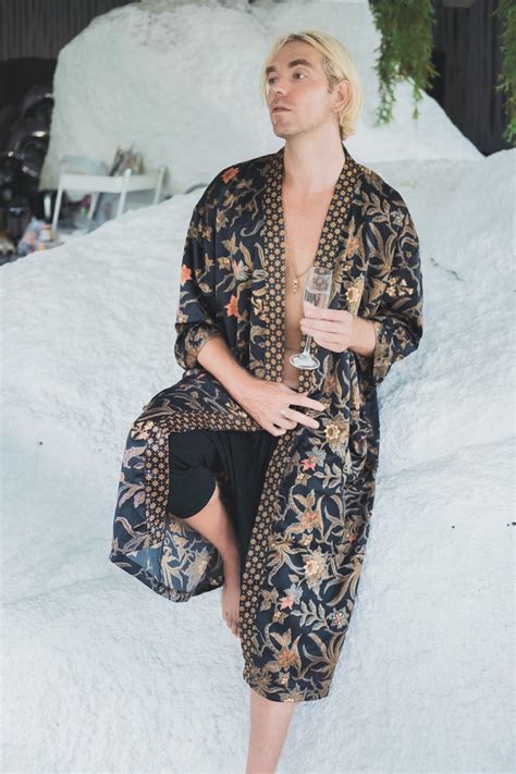 Bohemian Mens Silk Kimono Black And Gold Silk Kimono Robe For Etsy