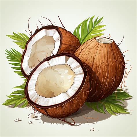 Premium Vector Vector Coconut Illustration Tropical Food Background Design Isolated Coco Leaf