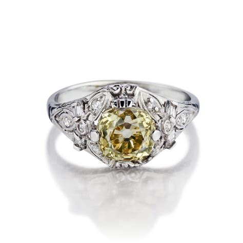200 Carat Old Mine Cut Diamond 14kt White Gold Engagement Ring Van